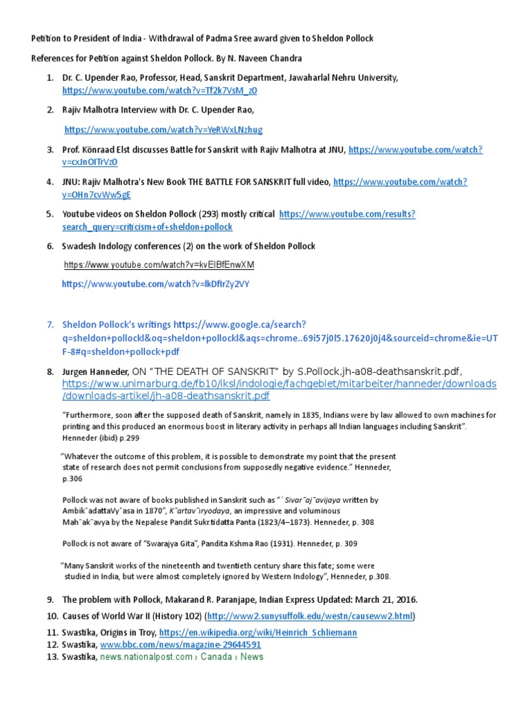 References For Sheldon Pollock Petition Complete | PDF | Sanskrit ...