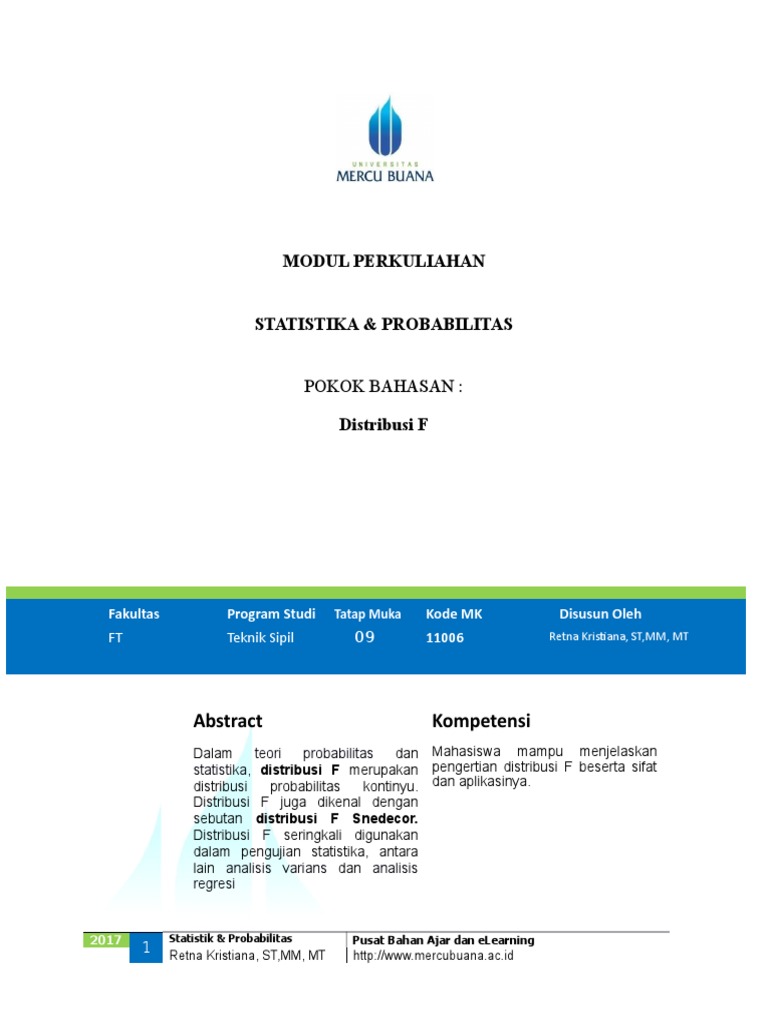 Distribusi F untuk Teknik Sipil | PDF