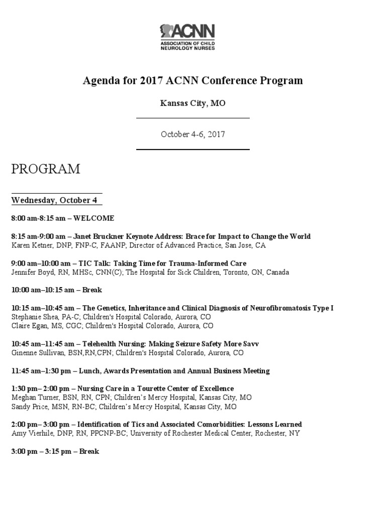 2017 ACNN Conference Agenda | PDF | Nursing | Medicine