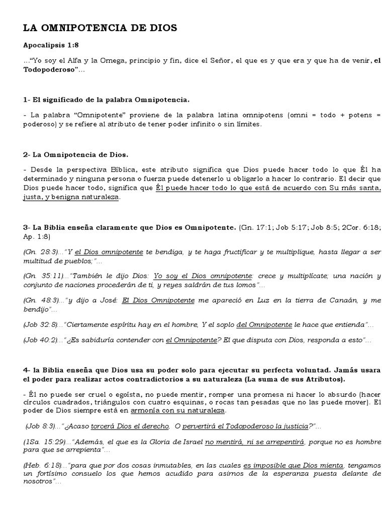 La Omnipotencia de Dios en la Biblia | PDF | Omnipotencia | Dios