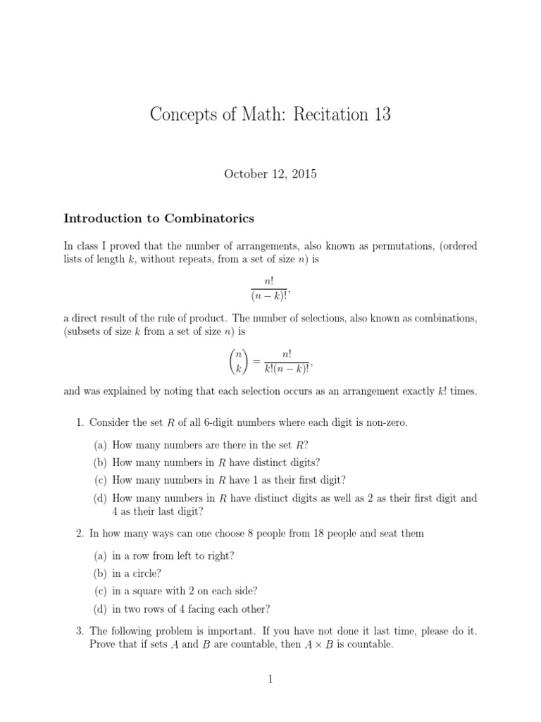 Combinatorics: Permutations and Combinations | PDF