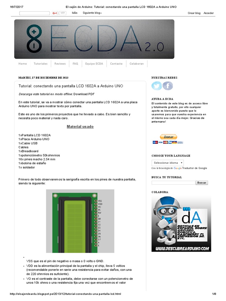 El Cajón de Arduino - Tutorial - Conectando Una Pantalla LCD 1602A A ...