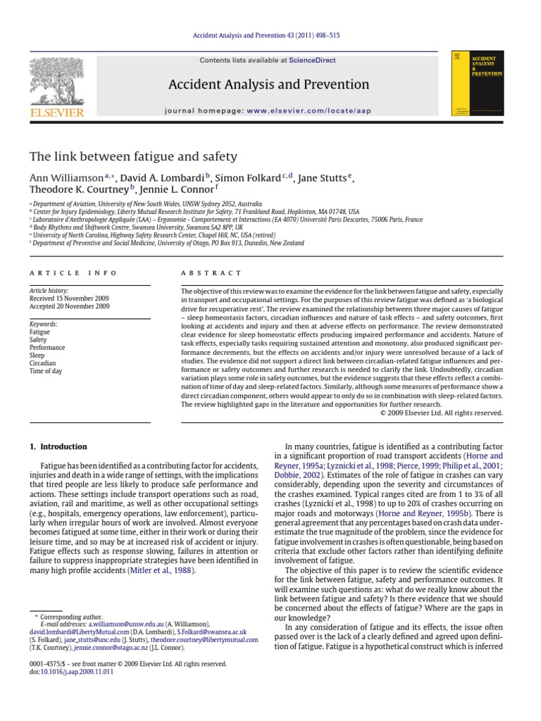 The Link Between Fatigue and Safety PDF | PDF | Shift Work | Sleep