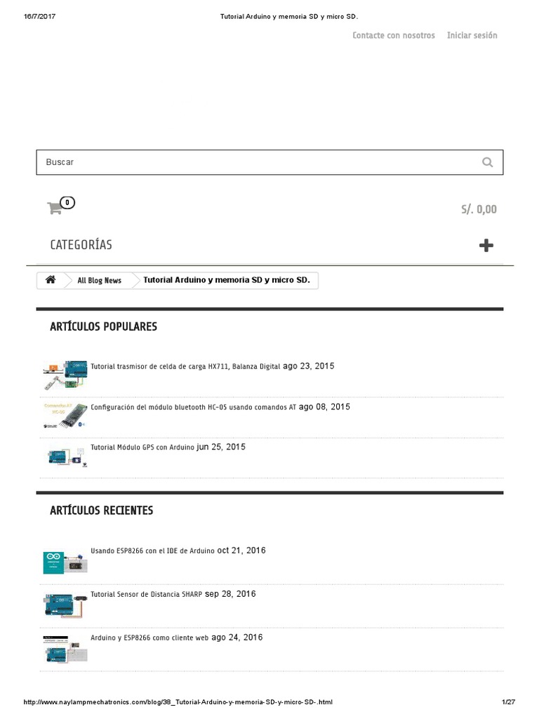 Tutorial Arduino y Memoria SD y Micro SD | PDF | Seguro digital | Arduino
