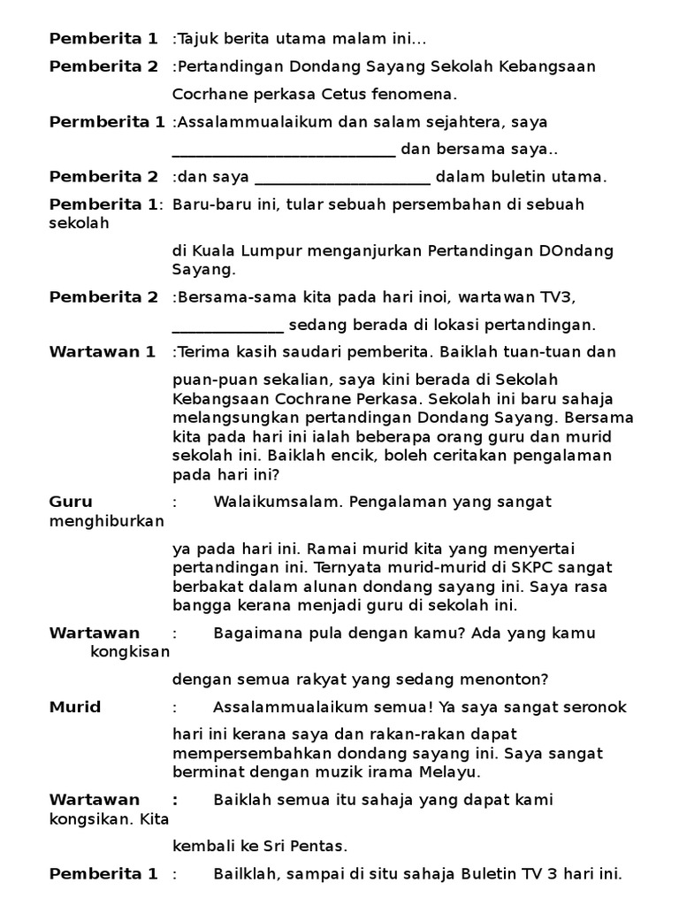 Teks Pembacaan Berita Tahun 4 | PDF