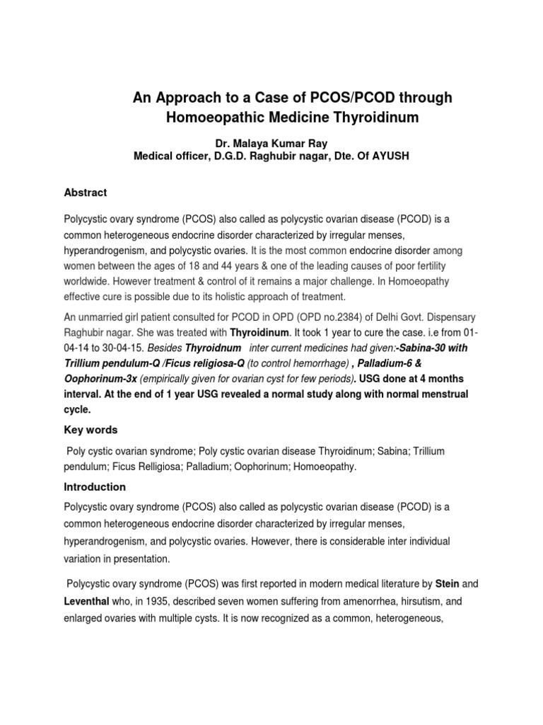 An Approach To A Case of PCOS/PCOD Through Homoeopathic Medicine ...