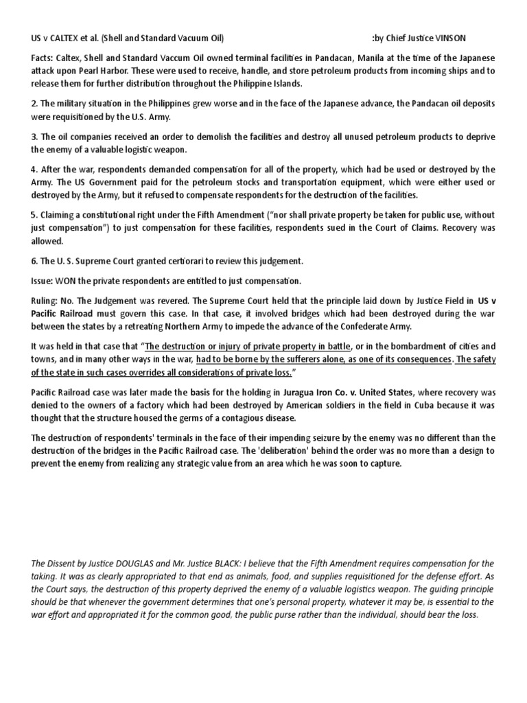 Us V Caltex | PDF | Eminent Domain | Fifth Amendment To The United ...