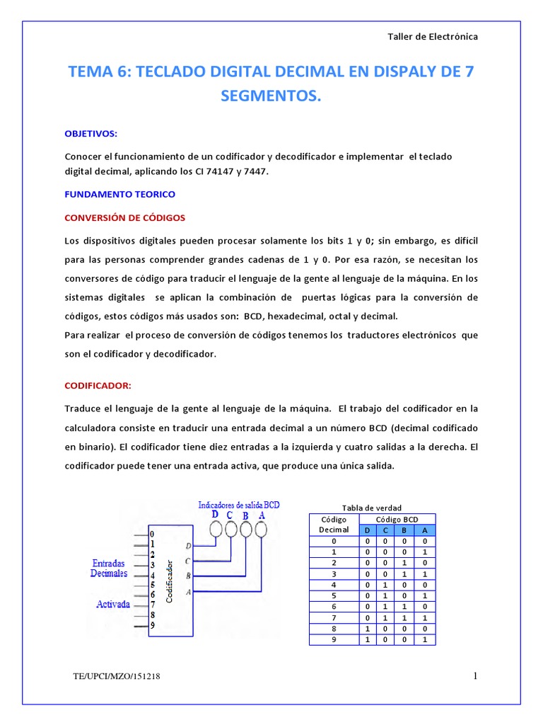 Tema 6 Teclado Digital Decimal | PDF | Decimal codificado en binario ...