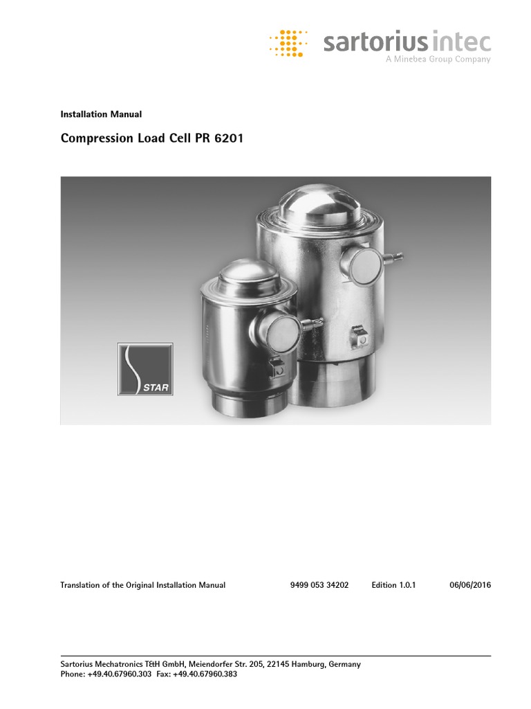 Installation Manual Sartorius Load Cell Type PR6201 | PDF | Safety ...