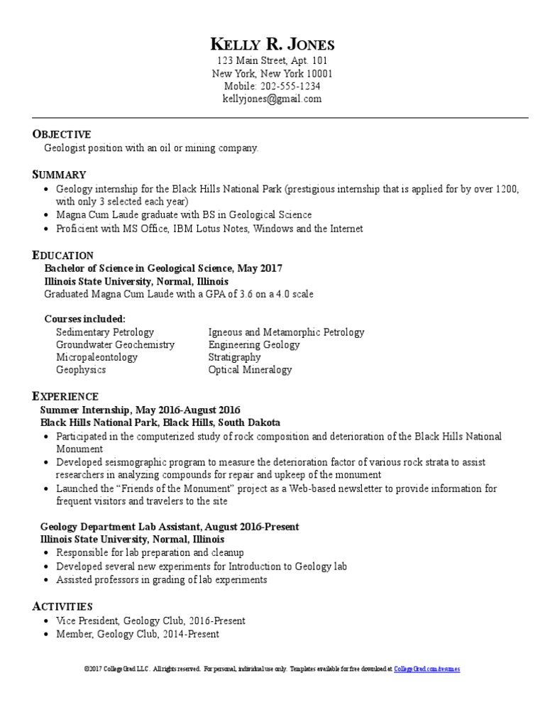Geology Resume Template | PDF