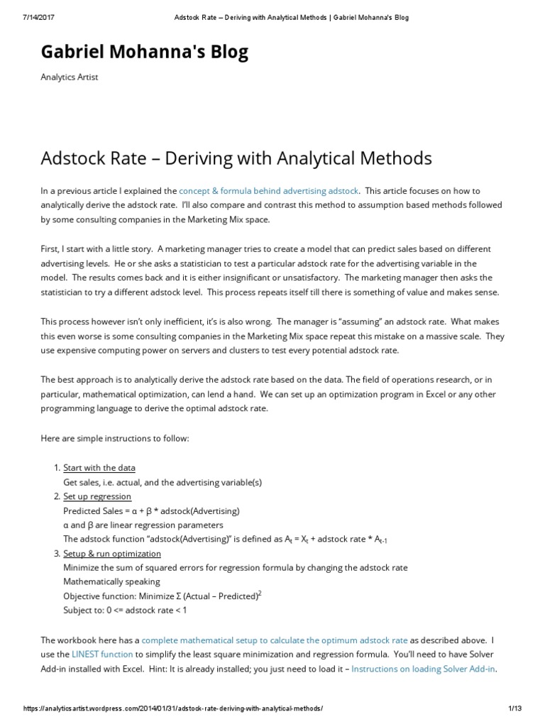 Deriving Adstock Rate Analytically | PDF | Regression Analysis ...