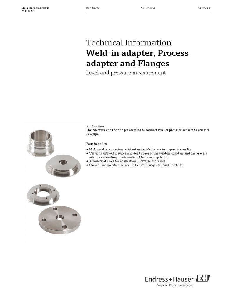 TI Weld-In Adapter, Process Adapter and Flanges (Endress Hauser) | PDF ...