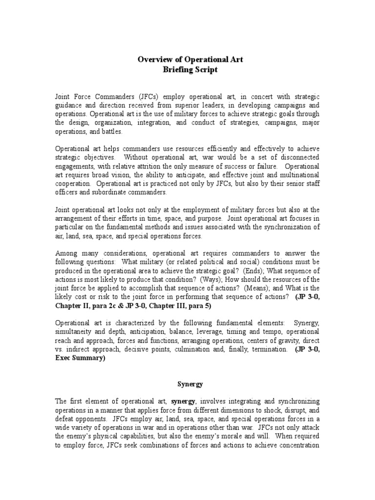 Operational Art | PDF | Operational Level Of War | Military