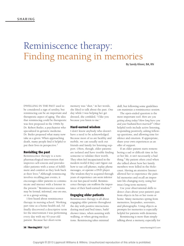 Reminiscence Therapy Finding Meaning in Memories.11 PDF | Download Free PDF | Memory | Recall ...