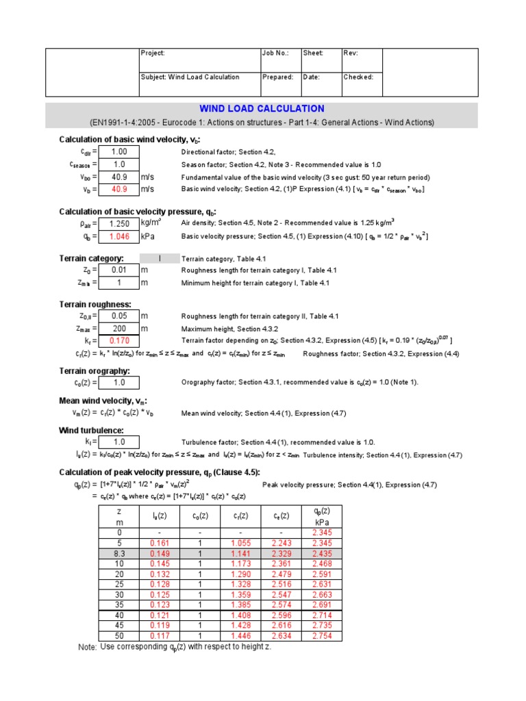 EuroCode - Wind Load Calculation | PDF | Wind Speed | Wound
