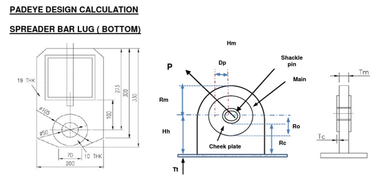 Padeye Design Calculation Spreader Bar Lug (Bottom) | PDF | Mechanical Engineering | Nature