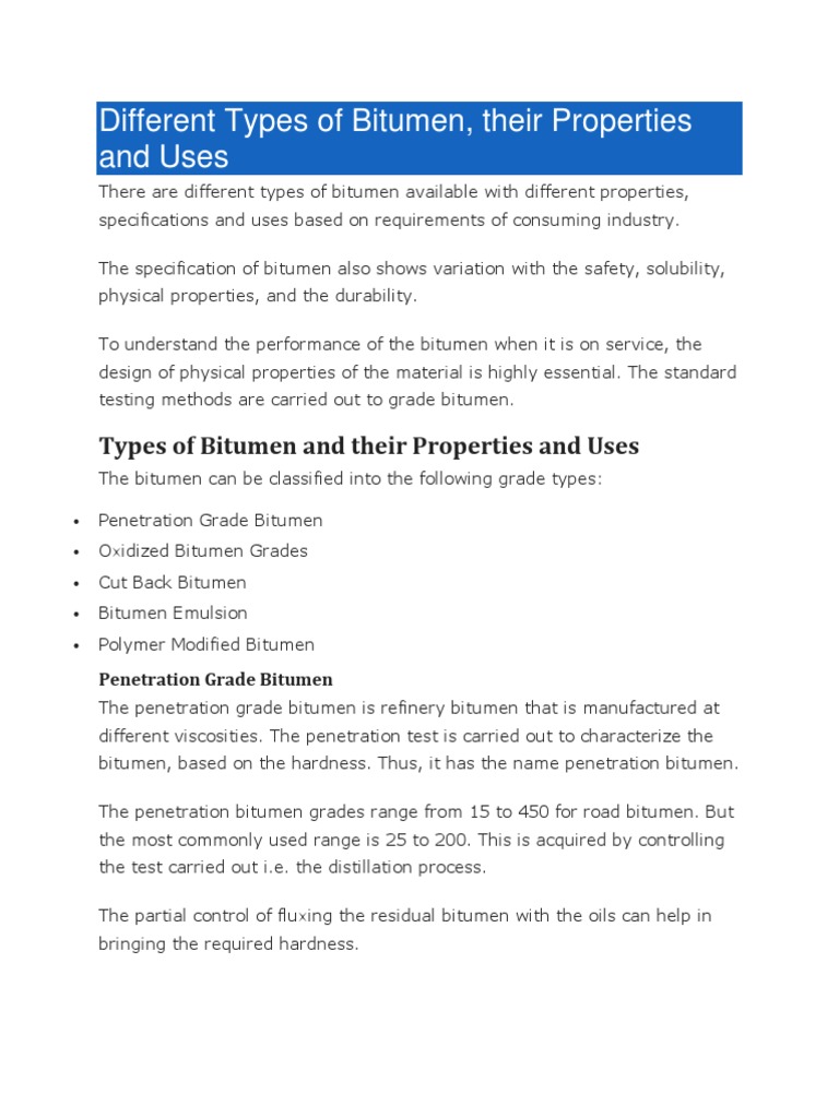 Different Types of Bitumen | Download Free PDF | Asphalt | Polymers