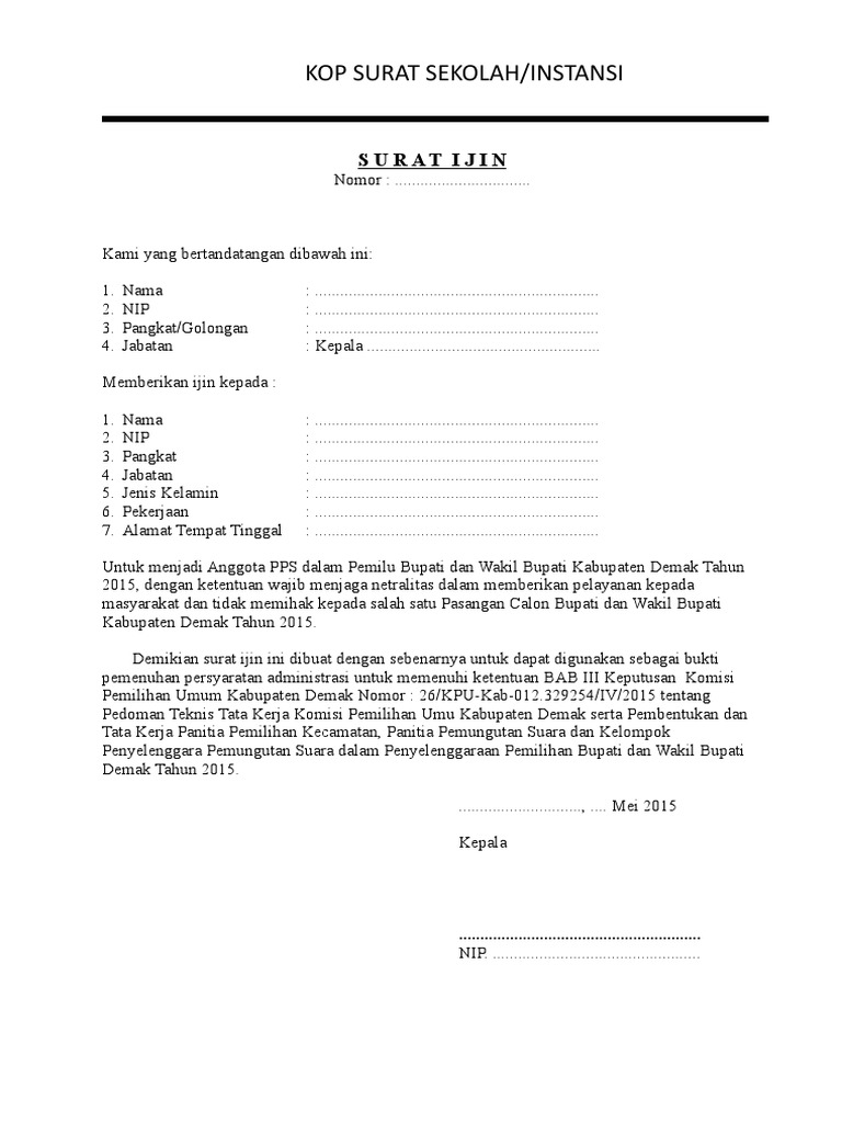 Contoh Surat Izin Atasan