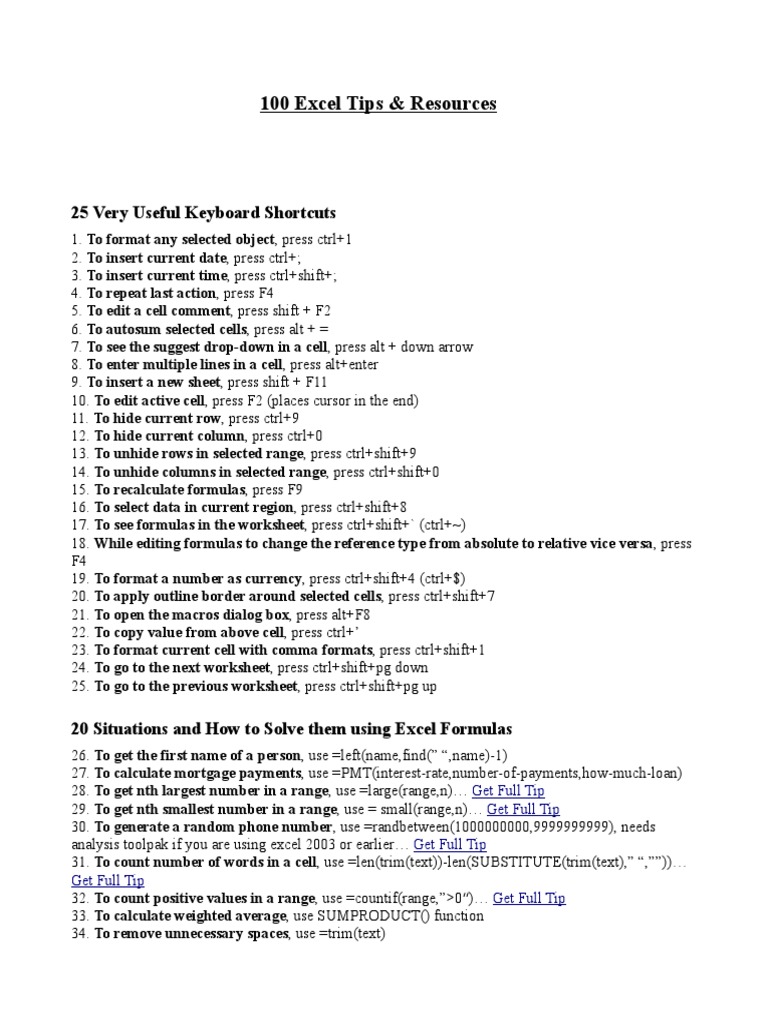 100 Excel Tips & Resources | PDF | Microsoft Excel | Computing