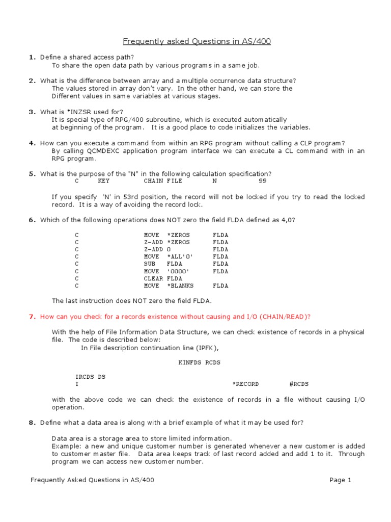 3356 As400 - Faqs | PDF | Ibm Rpg | C (Programming Language)