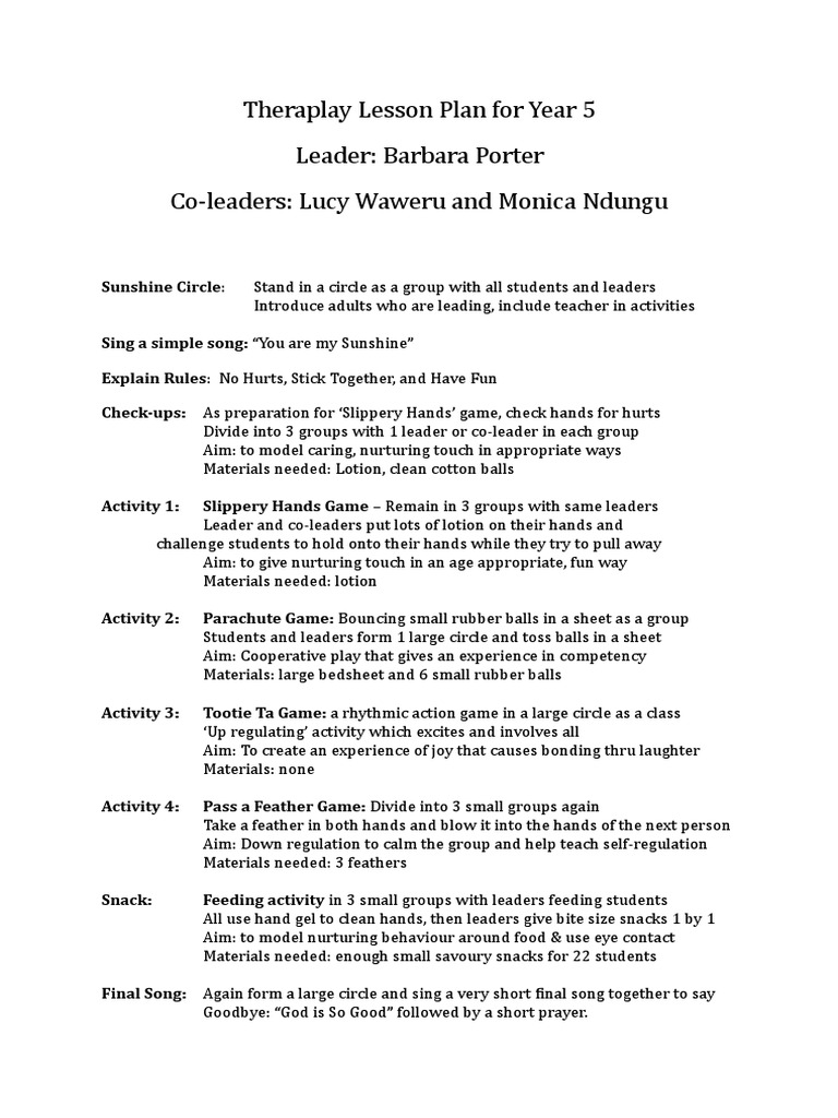 Theraplay Lesson Plan For Year 5 | PDF