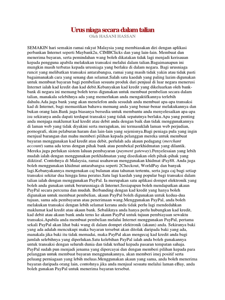 Urus Niaga Secara Dalam Talian | PDF