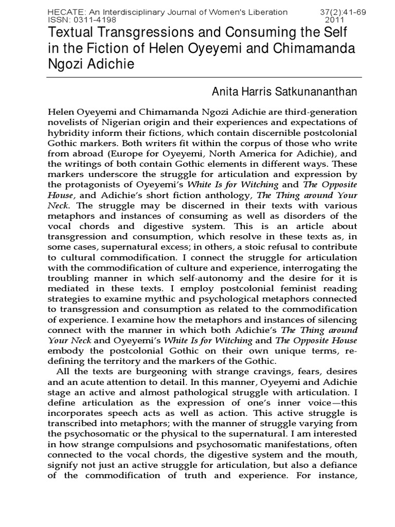 Postcolonial Gothic in Oyeyemi & Adichie | PDF | Gothic Fiction | Santería
