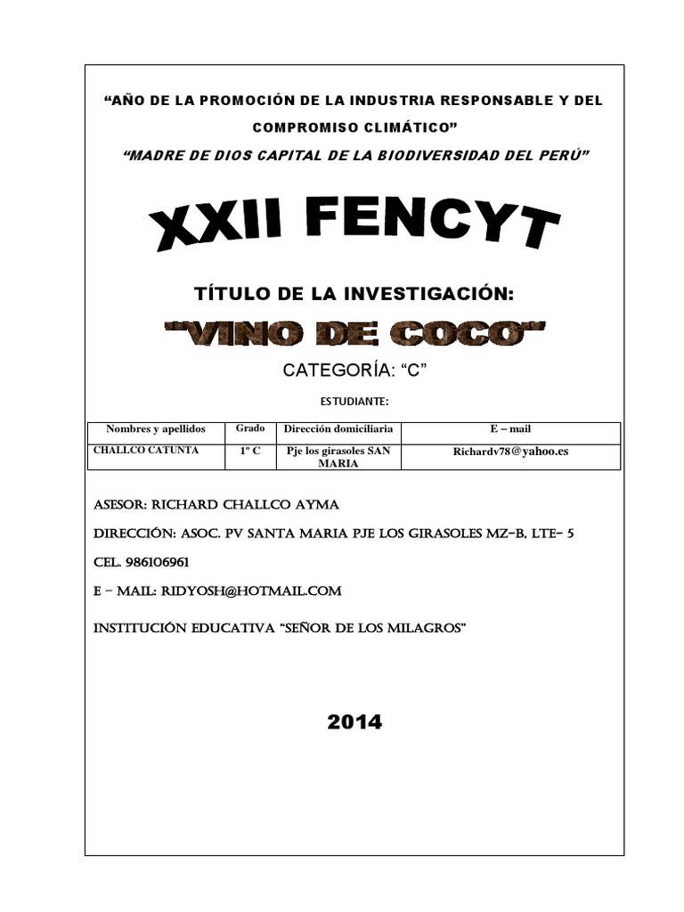 Proyecto de Fencyt Coco | PDF | Plantas | Alimentos