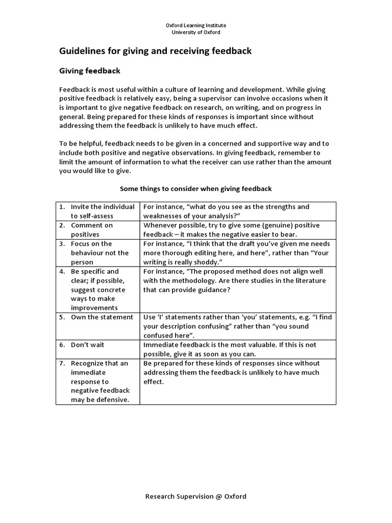 Guidelines For Giving and Receiving Feedback PDF | PDF | Feedback ...