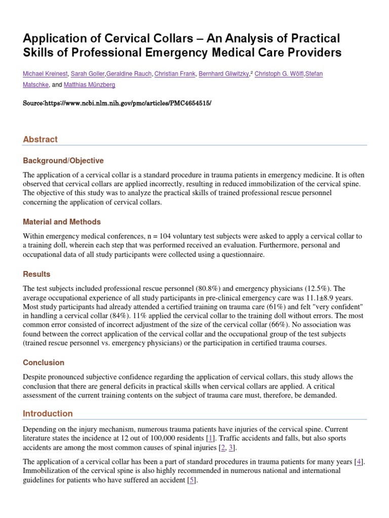 Application of Cervical Collars | PDF | Major Trauma | Patient