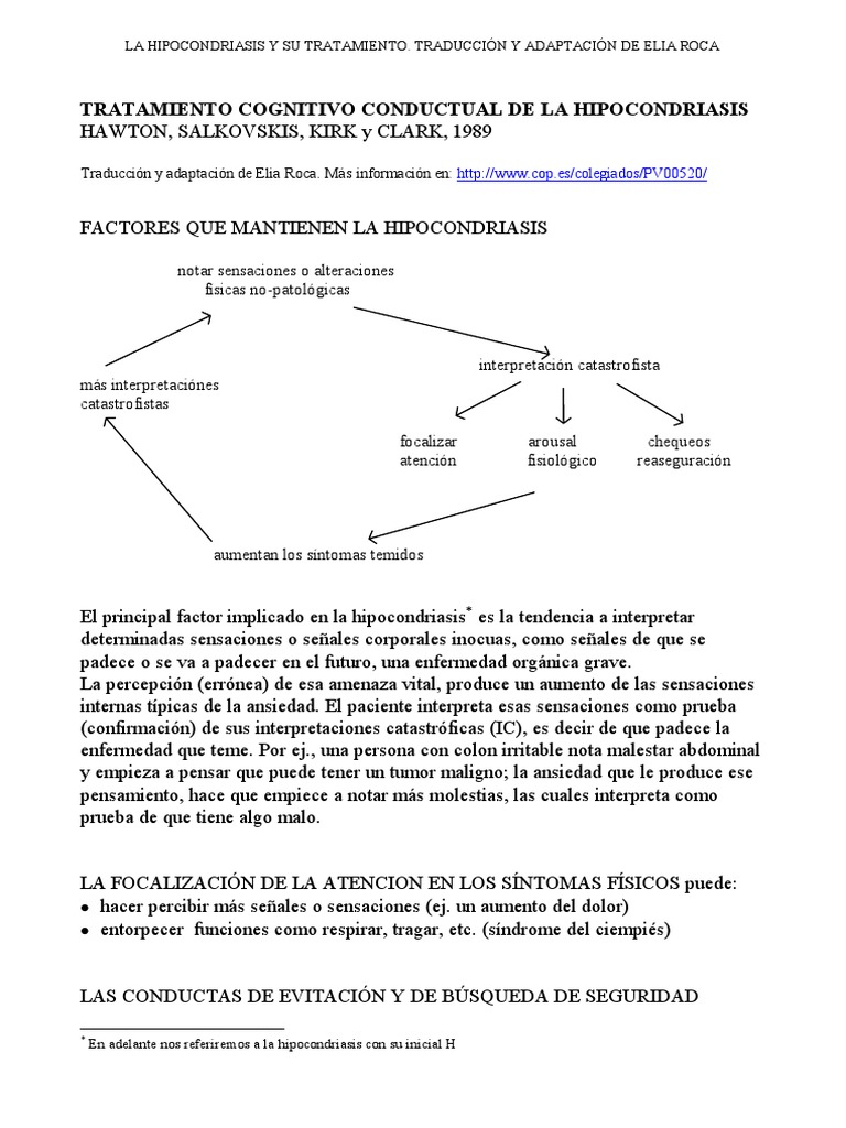 TCC Hipocondriasis PDF | PDF | Ansiedad | Trastorno de ansiedad