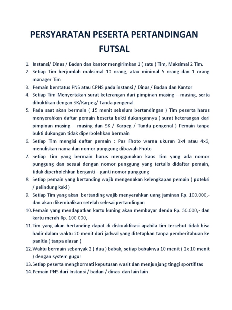 Persyaratan Lomba Pertandingan Futsal | PDF
