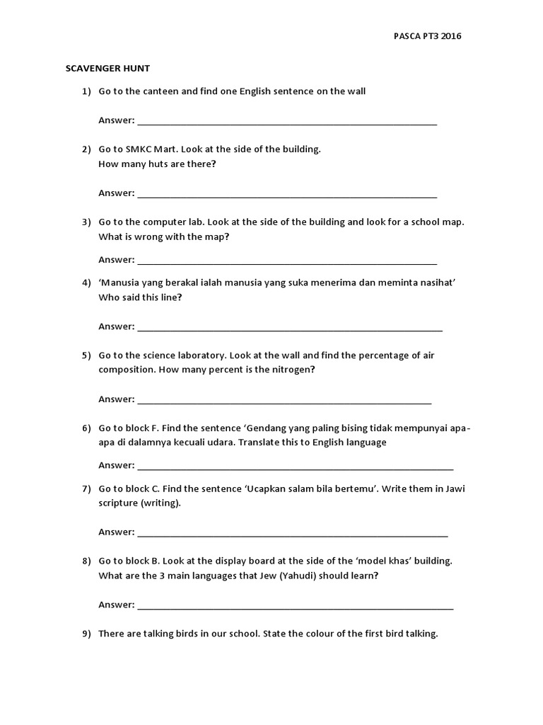 Scavenger Hunt | PDF | Linguistics | Languages