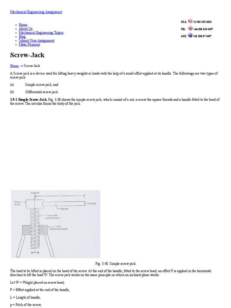 Screw-Jack - Mechanical Engineering Assignment | PDF | Machines ...