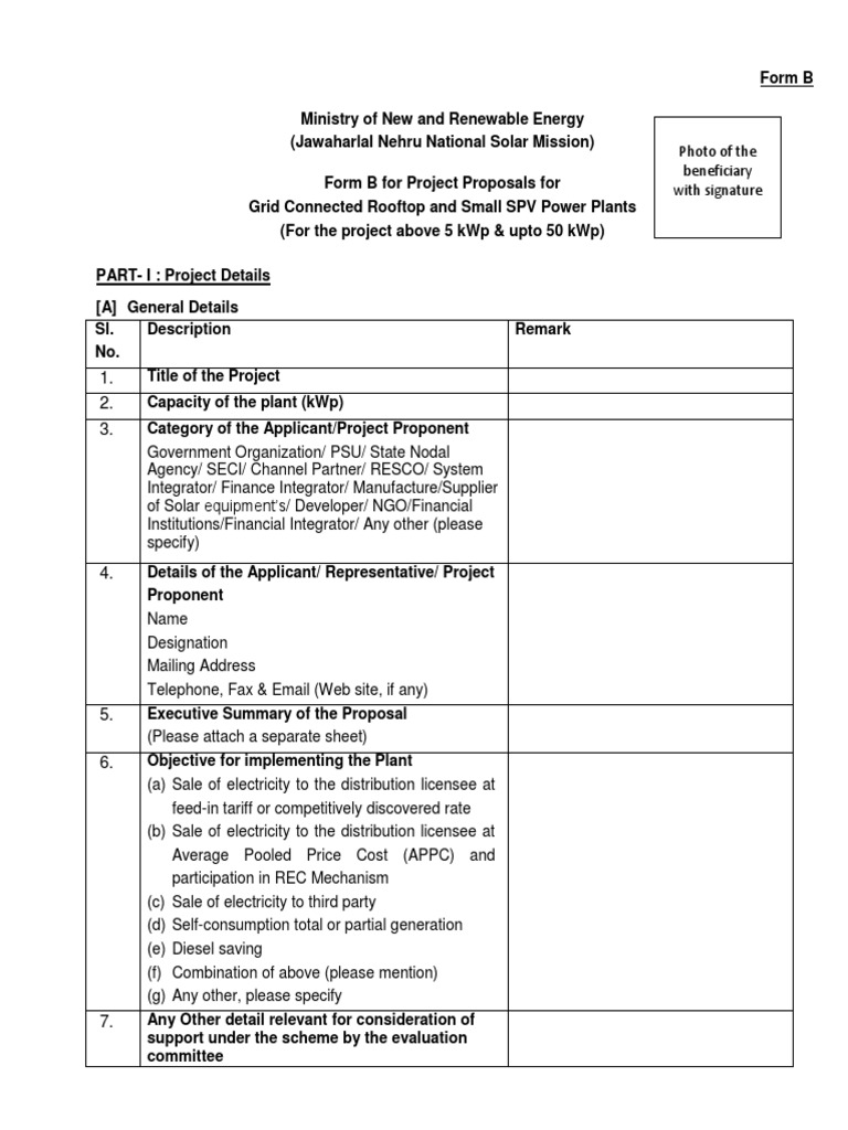 Format For Proposal For Project Size Capacity Above 5kWp 50kWp (Form B ...