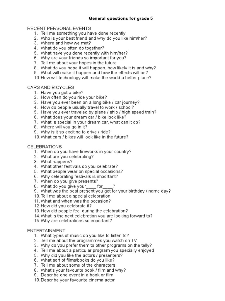 Trinity Grade 5 Questions | PDF | Olympic Games | Entertainment (General)