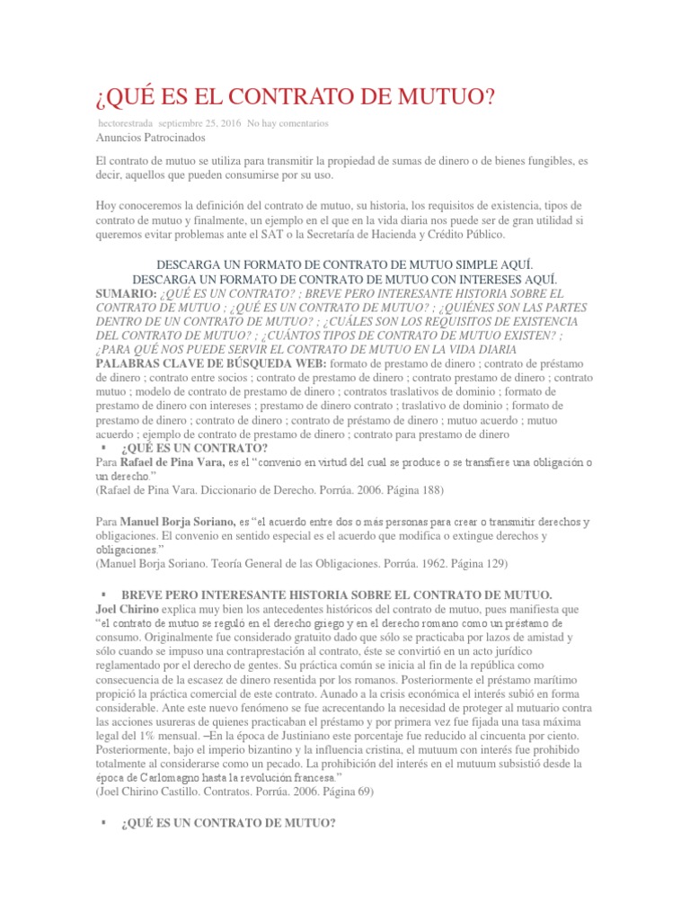 Qué Es El Contrato de Mutuo