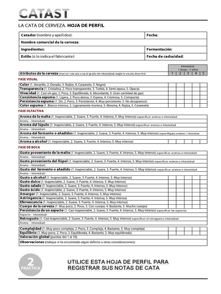 Ficha Cata de Cerveza | Cerveza | Alimentos