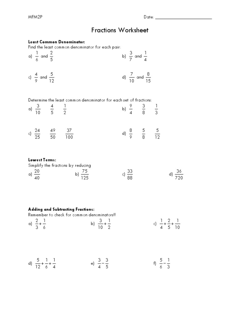 Fractions Worksheet | PDF | Fraction (Mathematics) | Lexicology