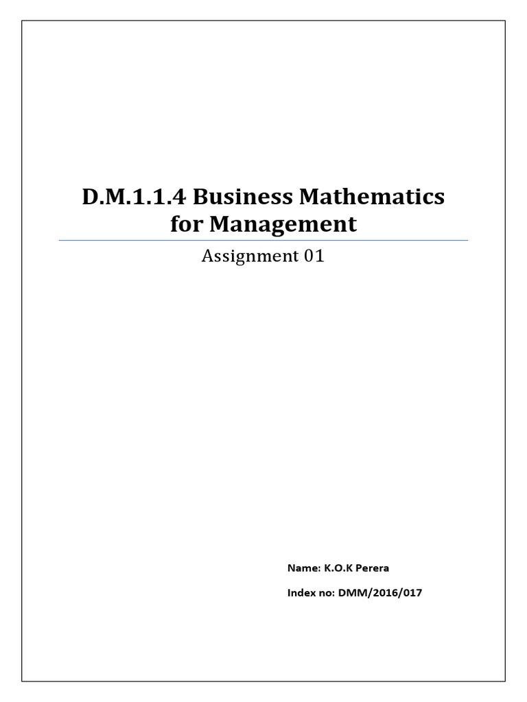 D.M.1.1.4 Business Mathematics For Management: Assignment 01 | Download ...