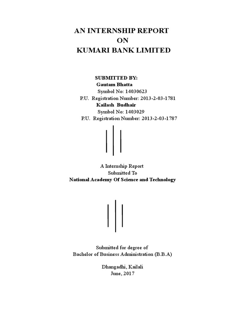 Kumari Bank Internship Report | PDF | Banks | Deposit Account