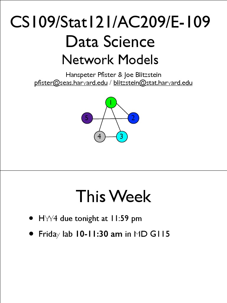 CS109/Stat121/AC209/E-109 Data Science: Network Models | PDF ...