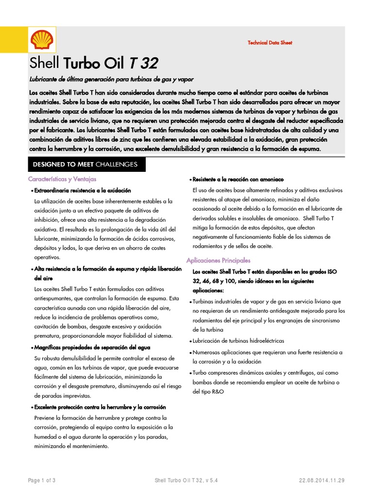 Shell Turbo Oil T 32: Lubricante Turbinas | PDF | Lubricante | Amoníaco
