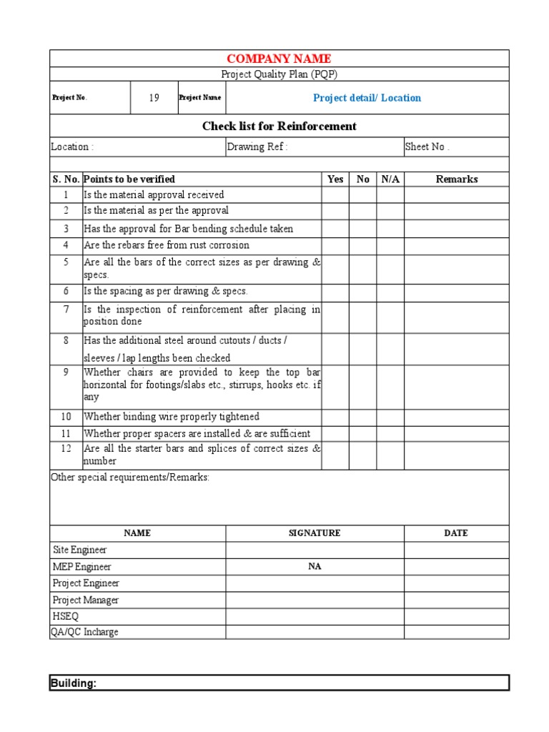 Check List For Reinforcement | PDF | Building Materials | Building ...