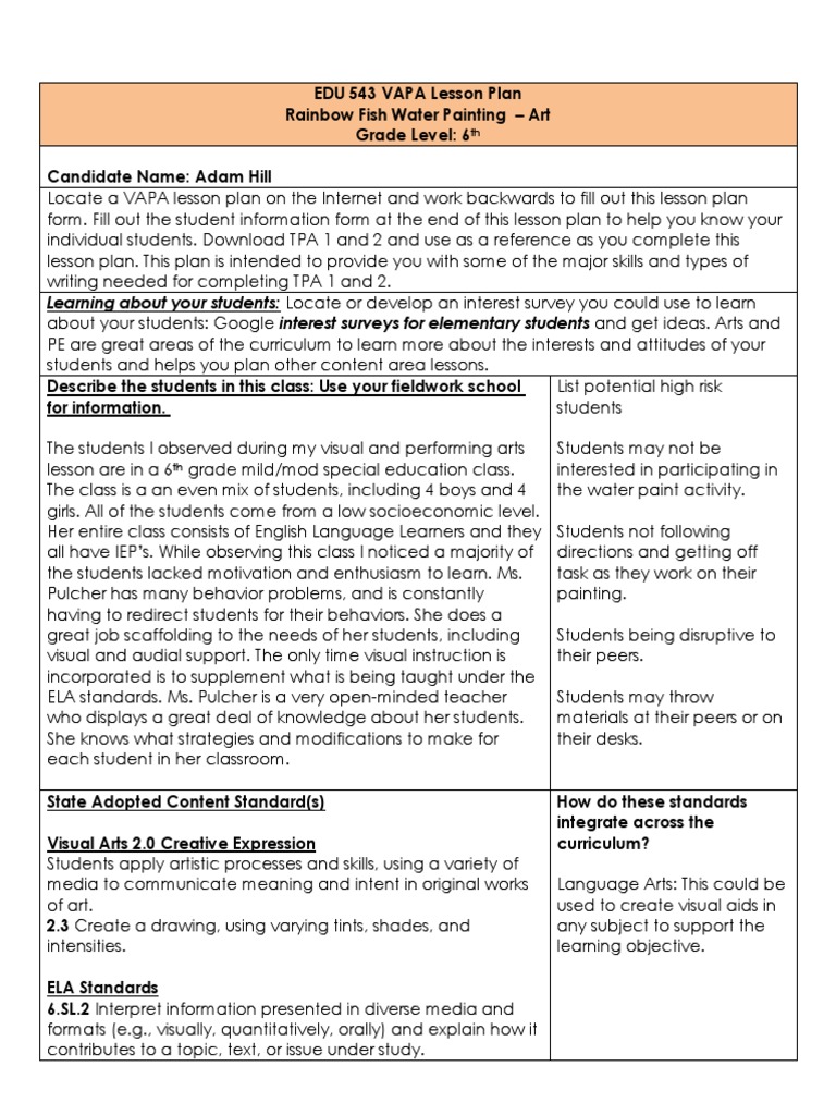 Vapa Lesson Plan | PDF | Teaching | Learning