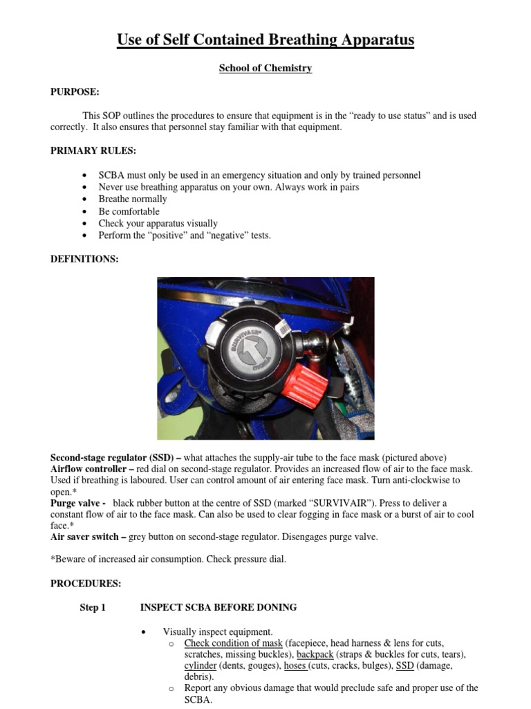 Use of Self Contained Breathing Apparatus | PDF | Underwater Diving ...