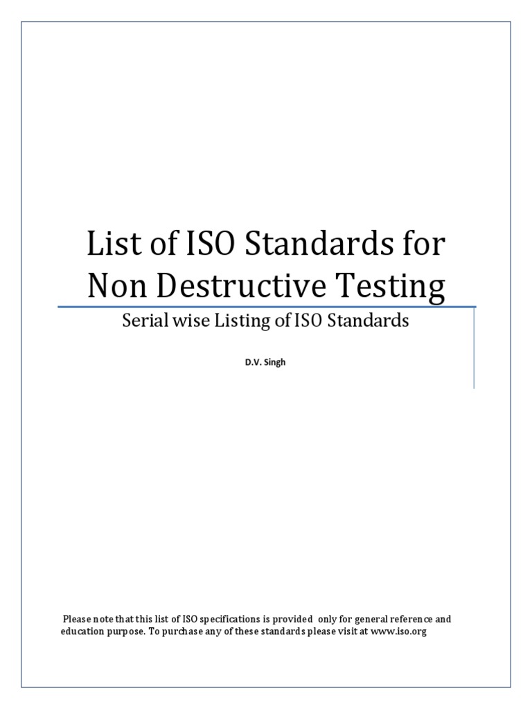 ISO Standards List for Non-Destructive Testing | PDF | Nondestructive ...