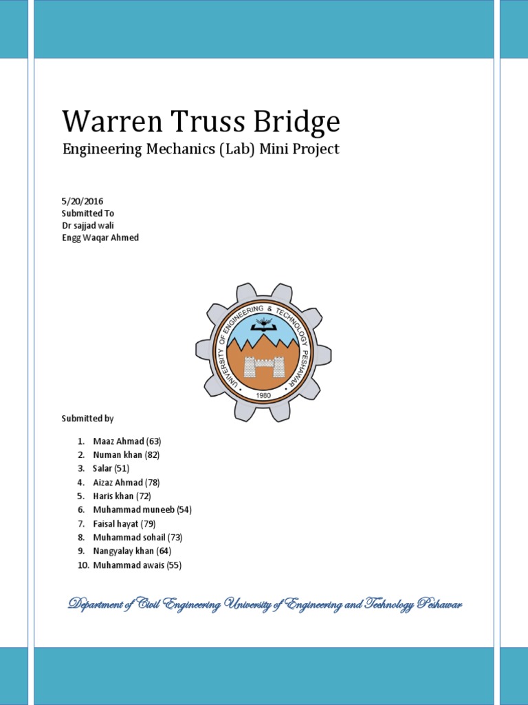 Warren Truss Bridge: Engineering Mechanics (Lab) Mini Project | PDF