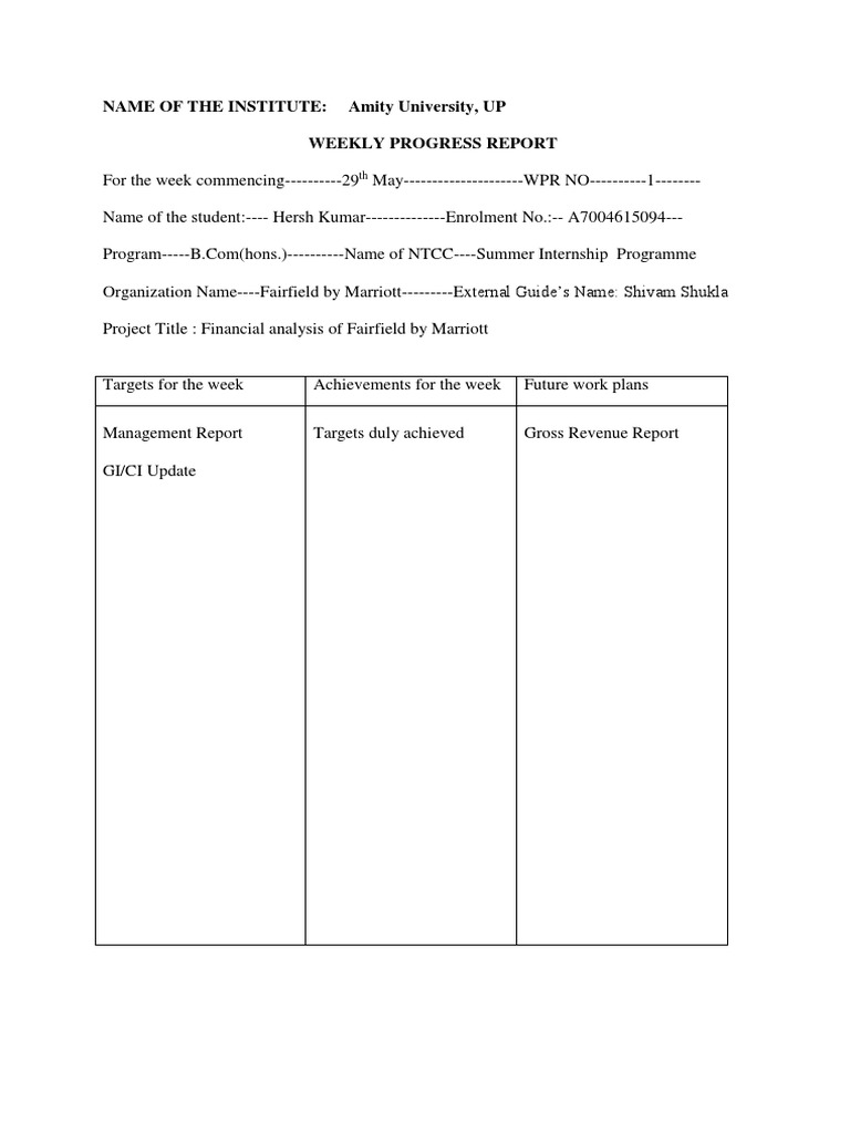 name-of-the-institute-amity-university-up-weekly-progress-report-pdf