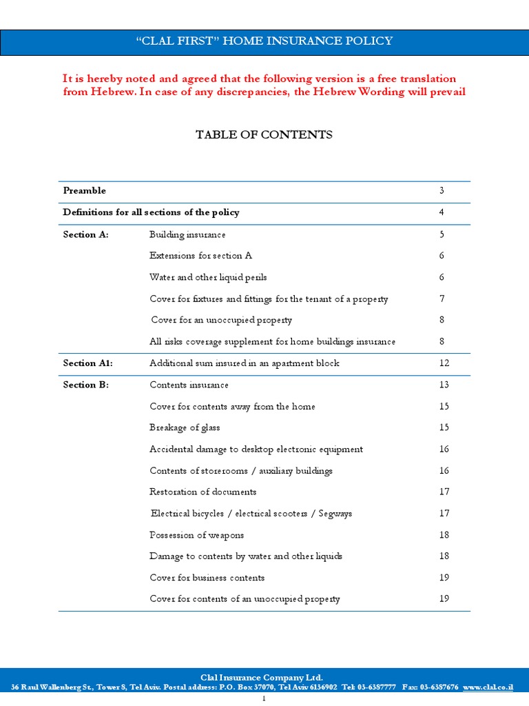 Clal First Home Insurance Policy - June 2016 Edition - TRANSLATION ...